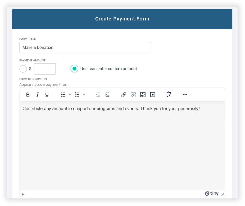 Payment Forms (Donations & Tips)