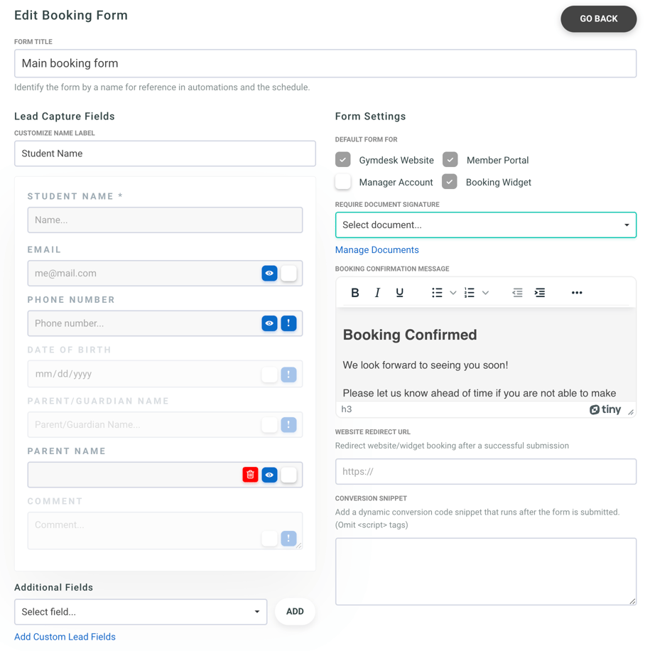 Booking Forms