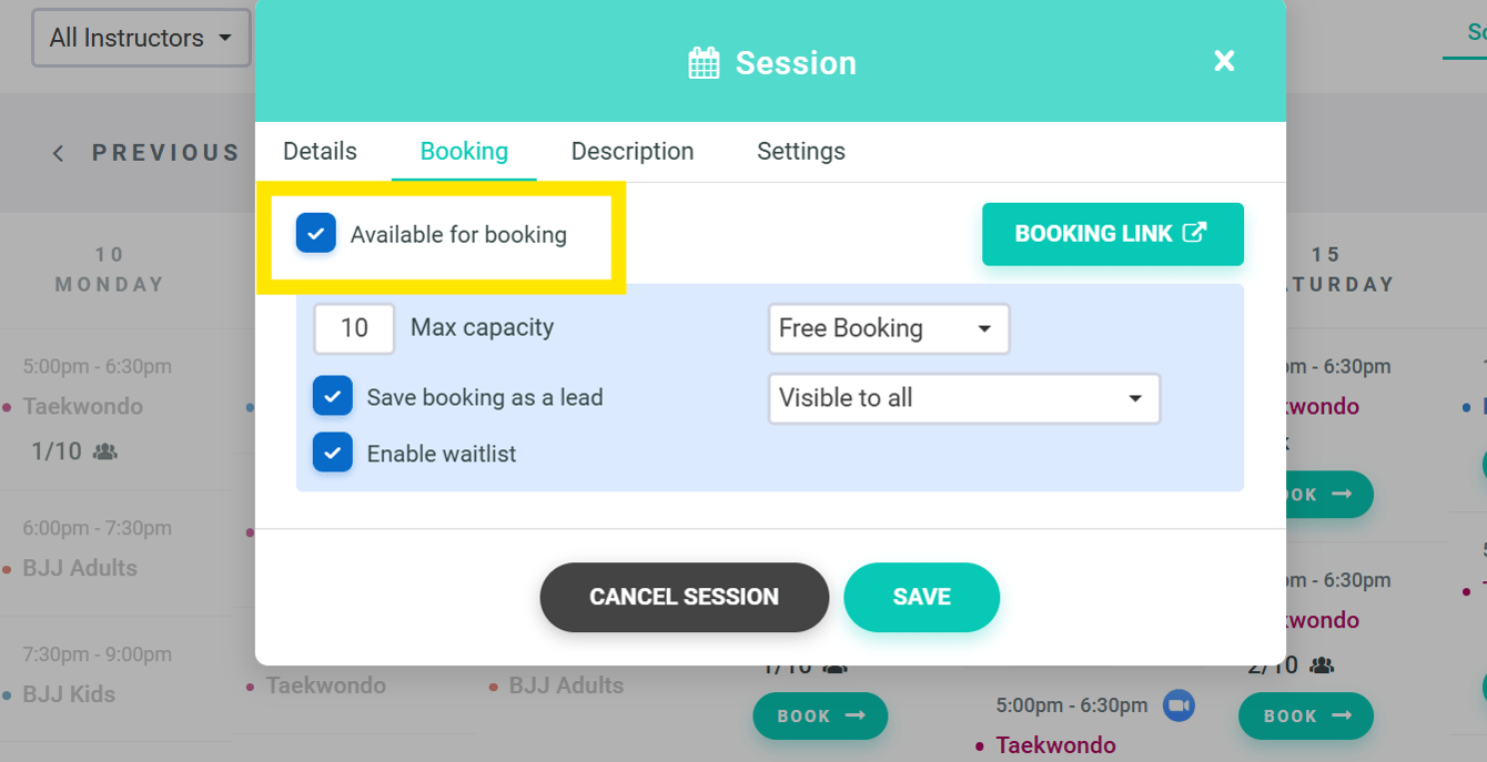 Session Booking